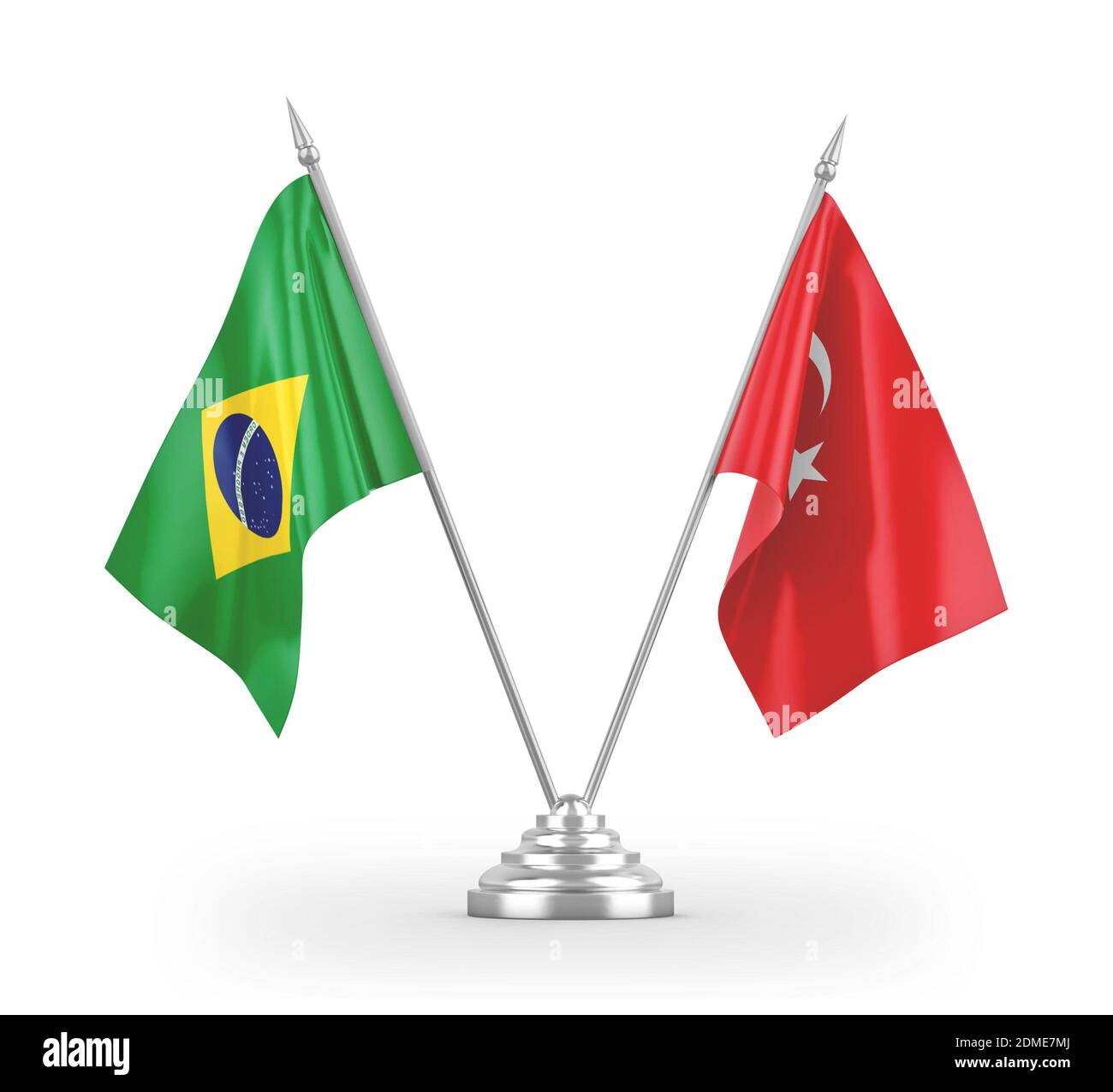 Turkey and Brazil table flags isolated on white 3D rendering Stock ...