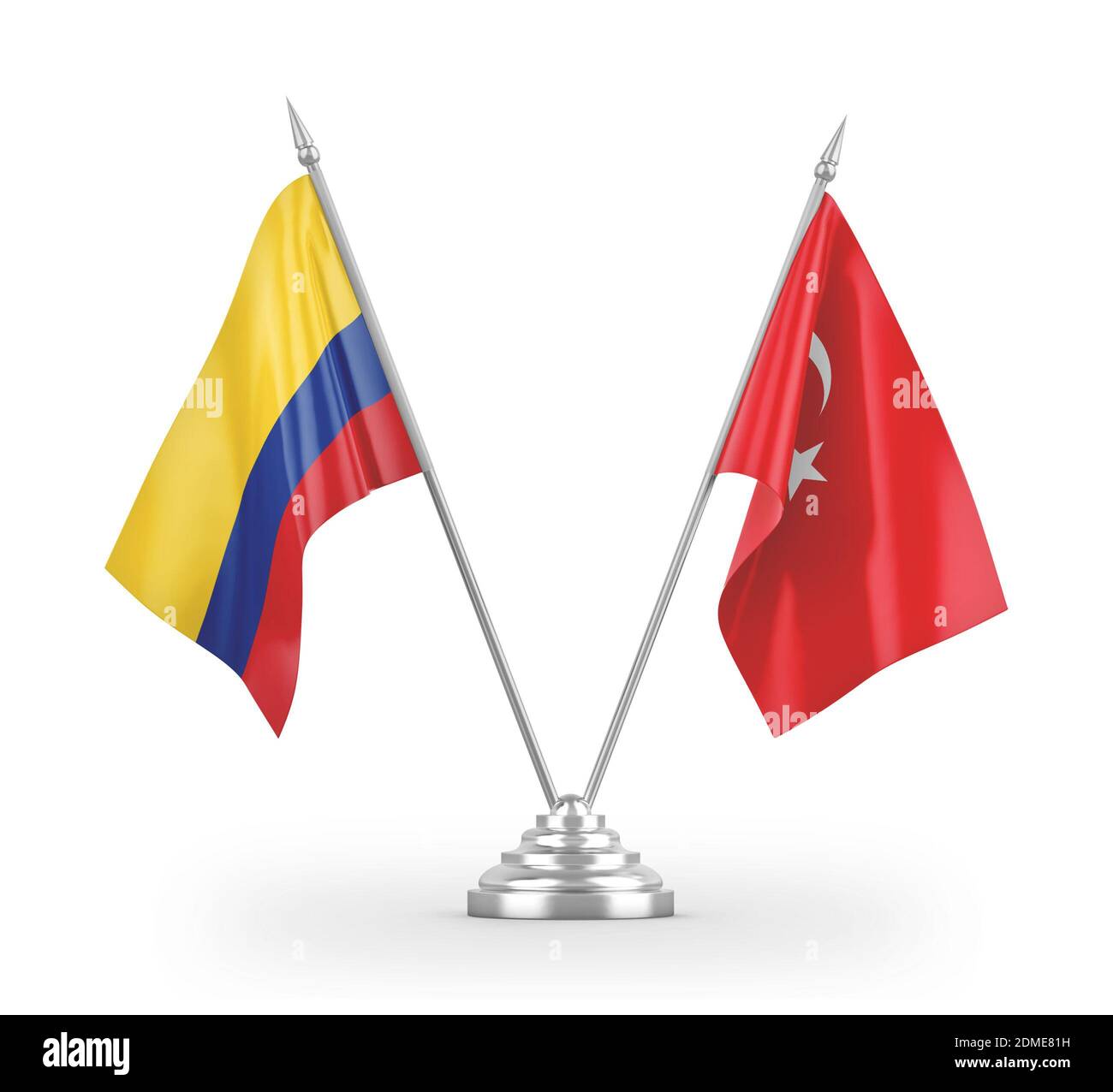 Turkey and Colombia table flags isolated on white 3D rendering Stock ...