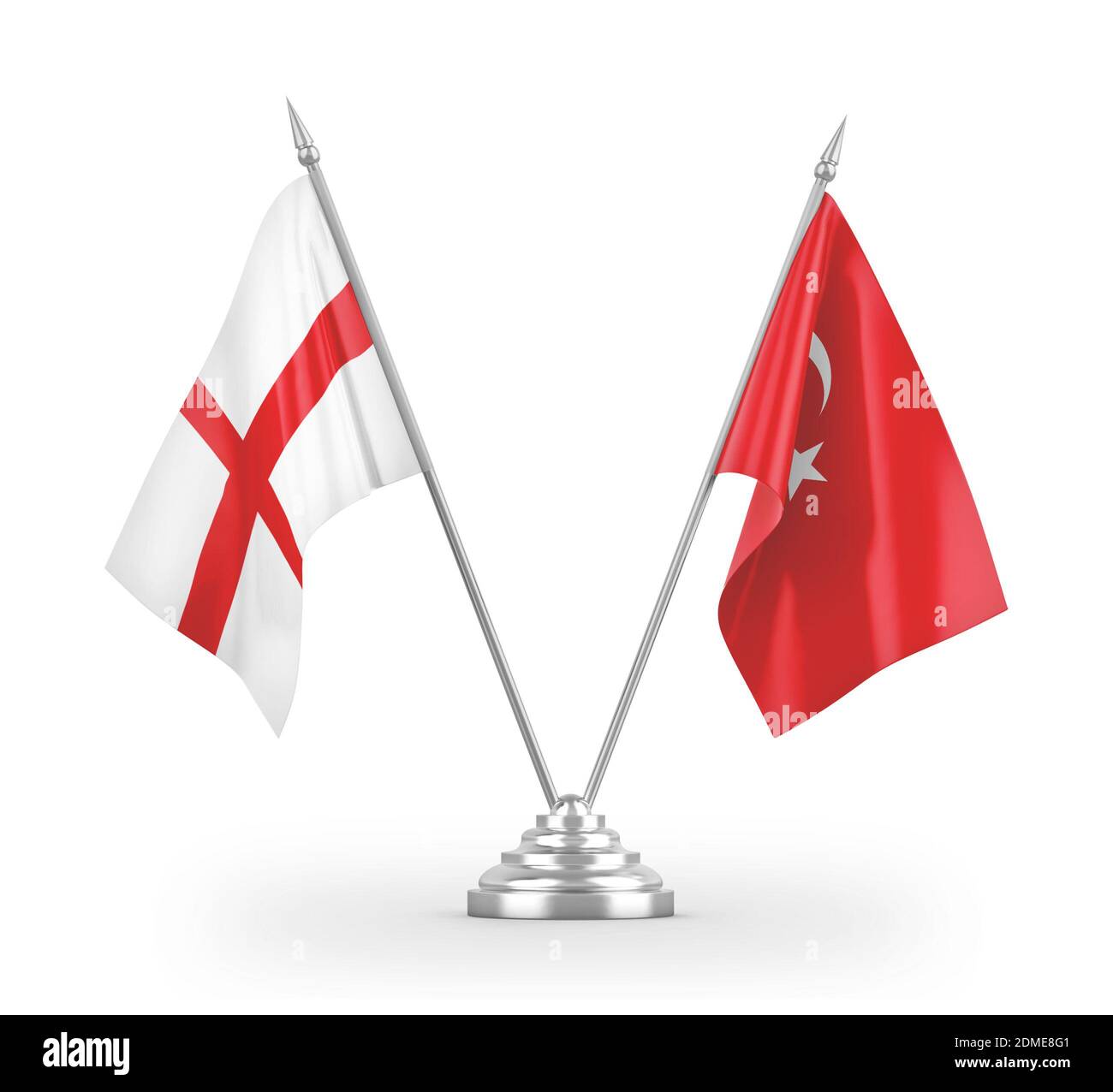 Turkey and England table flags isolated on white 3D rendering Stock ...