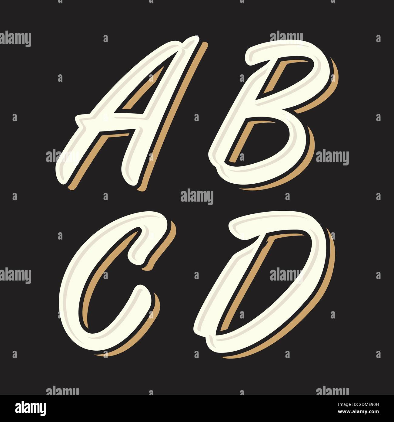 Set vintage old style letter A B C D icon with shadow on the black ...