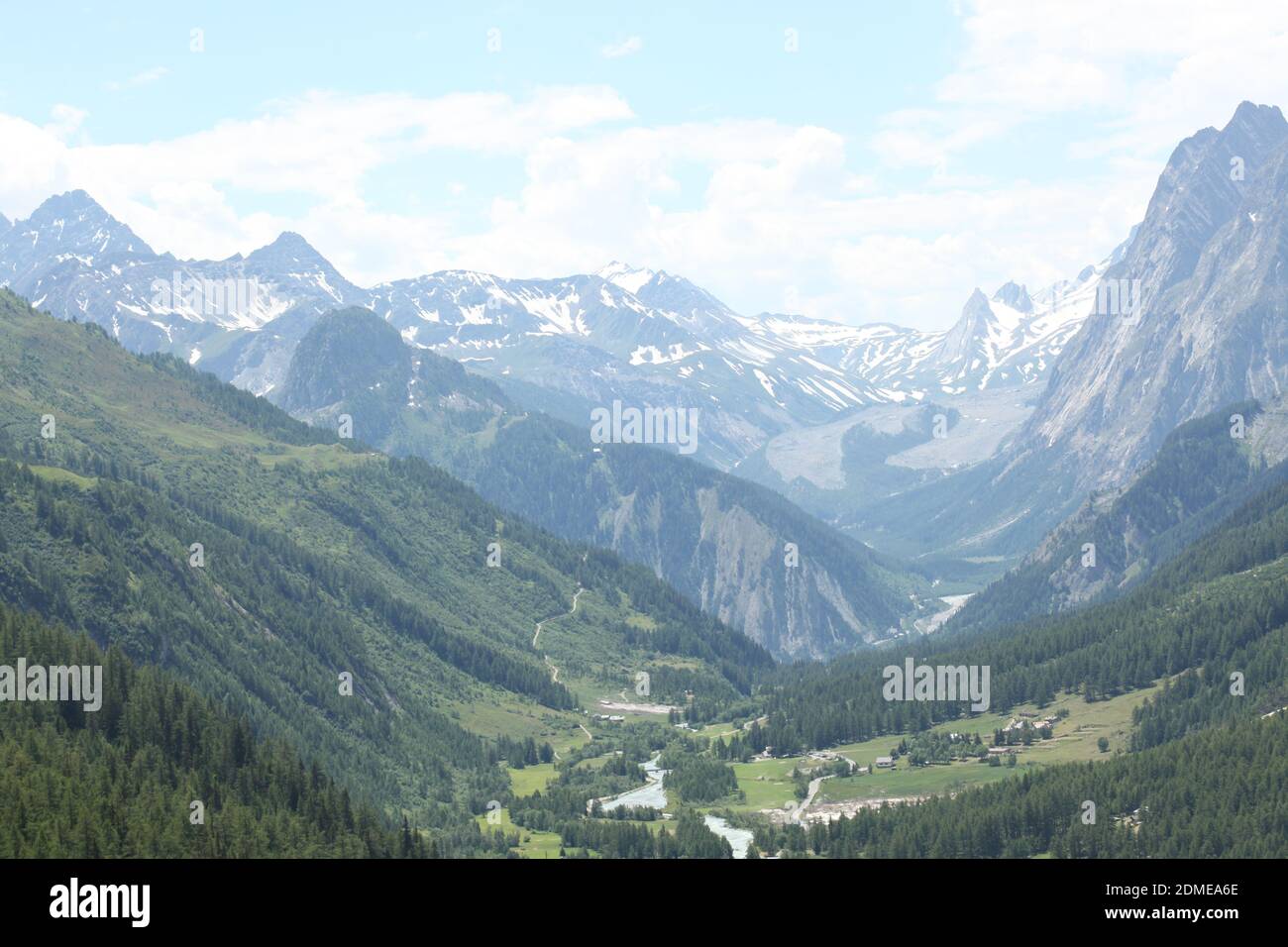 scenic view on a wide valley on Italian alps Val Ferret Stock Photo - Alamy