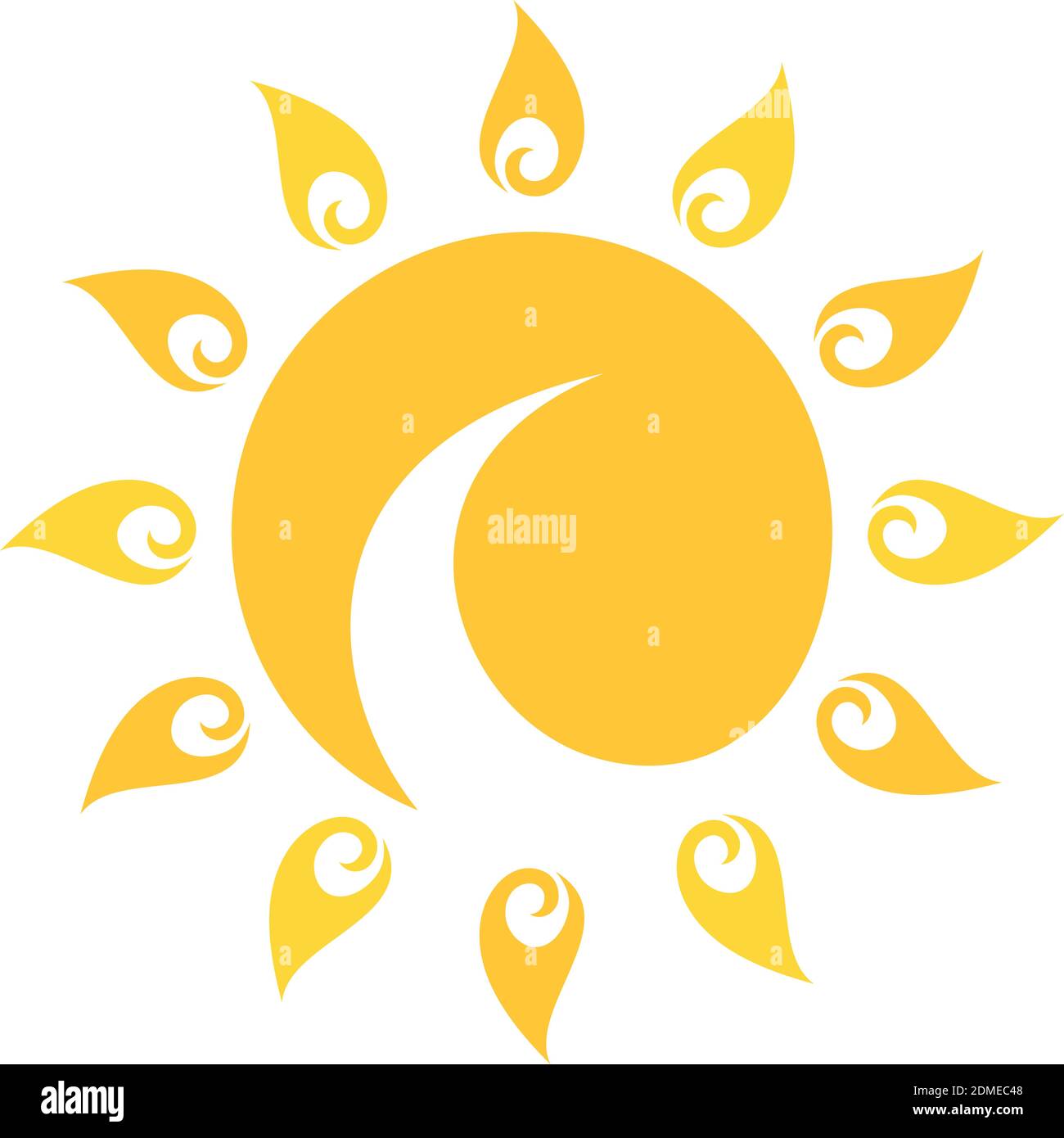Creative, simple vector sun with swirl on the middle isolated summer ...
