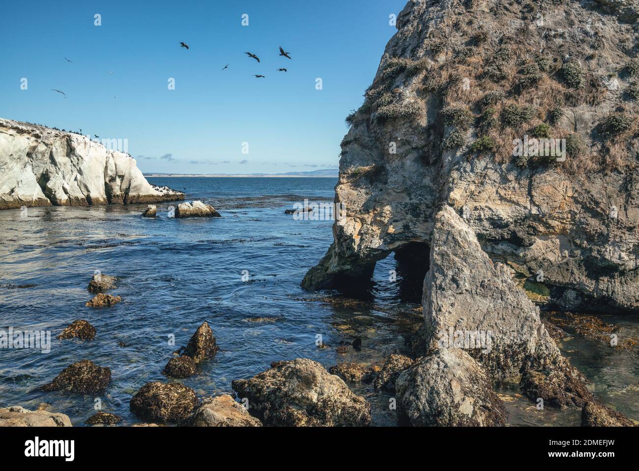 Cliffs, Rocks, Arches, and Flock of Birds. Shell Beach Area of Pismo ...