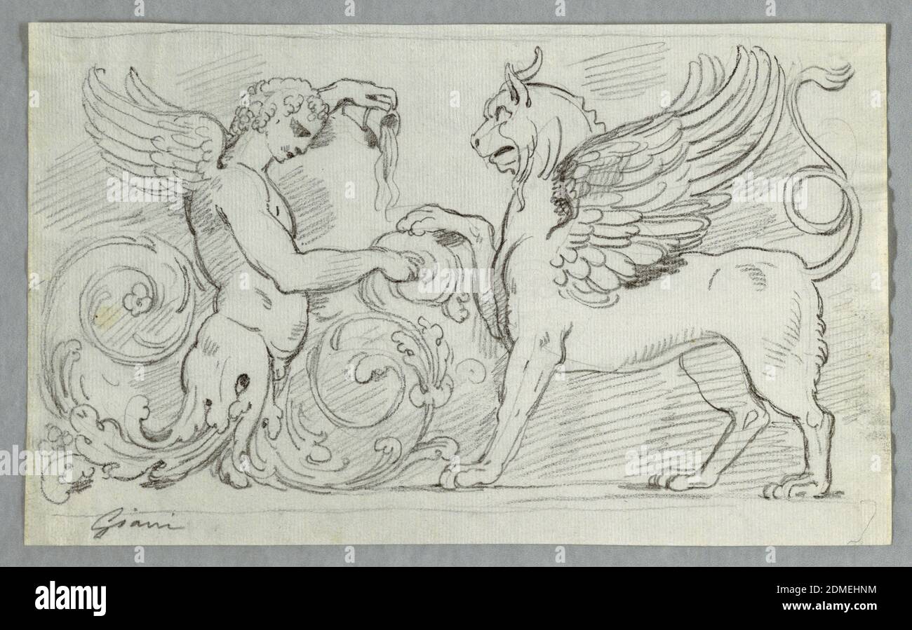 Sculptured Frieze with Half-Figure of Winged Boy and Griffon, Felice ...