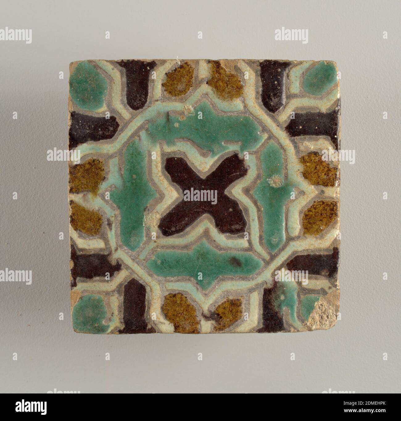 Tile, Glazed earthenware, White, green, light brown and dark brown ...