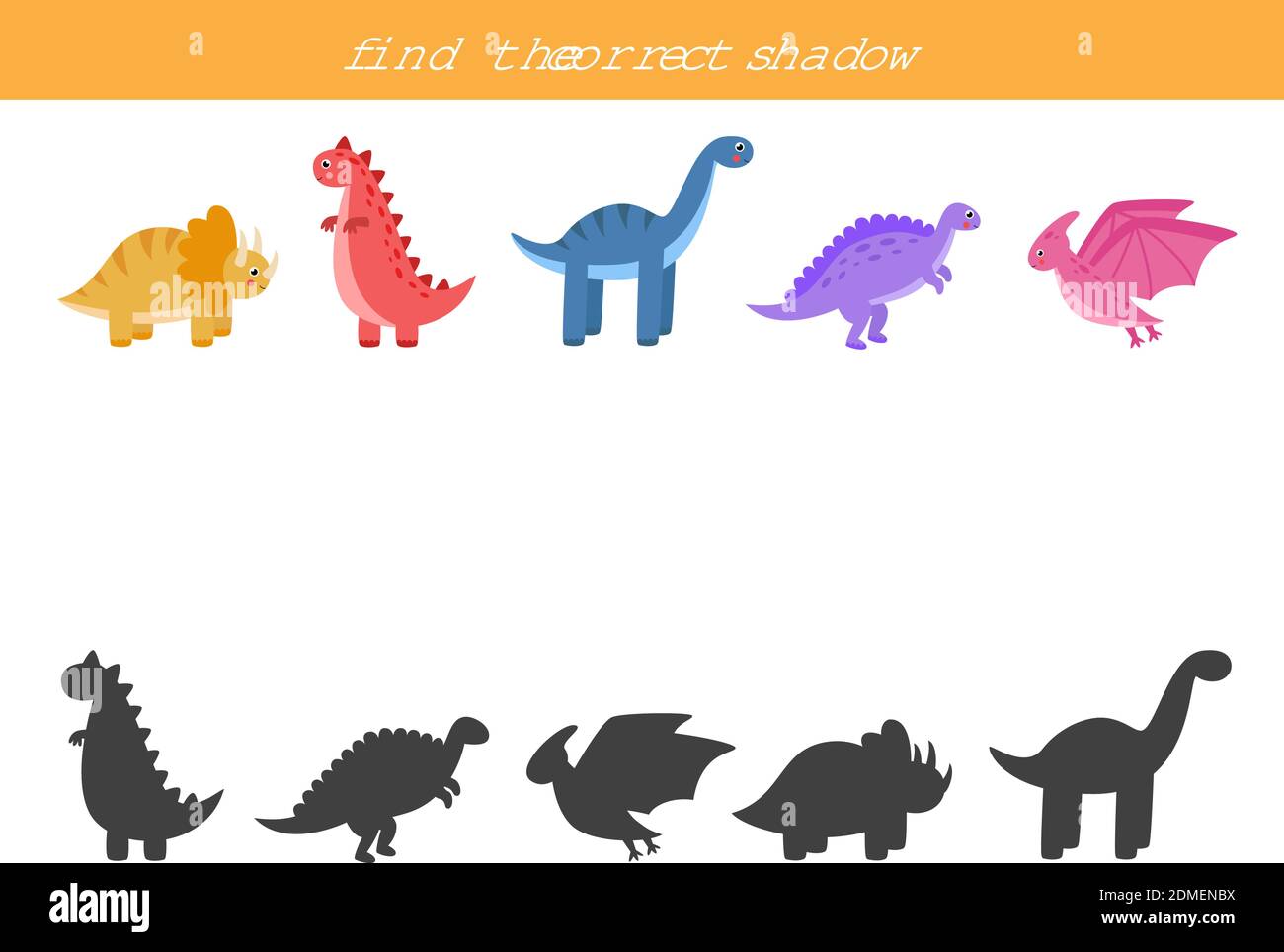 Find shadows of each dinosaur. Educational logical game for kids Stock ...