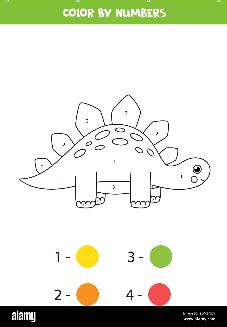 Color cute cartoon dinosaur by numbers. Coloring page for kids Stock ...