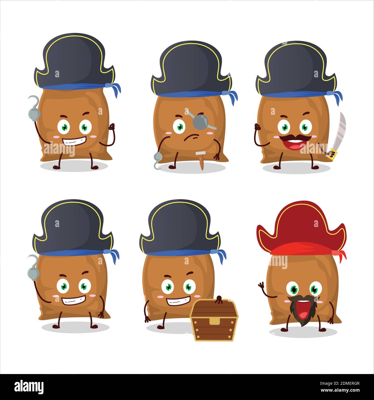 Cartoon character of flour sack with various pirates emoticons. Vector ...