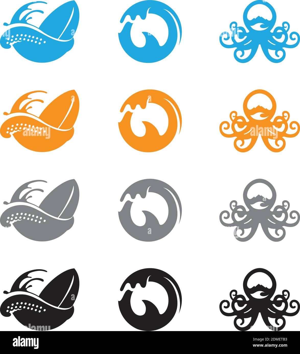 Ocean Waves Octopus. Vector Logo Design Octopus Stock Vector Image ...