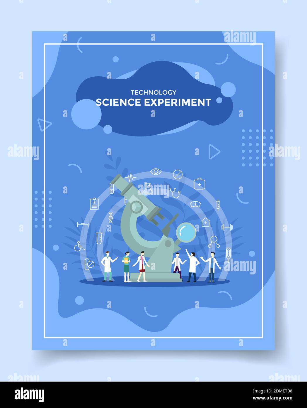 technology science experiment people scientist front big microscope for ...