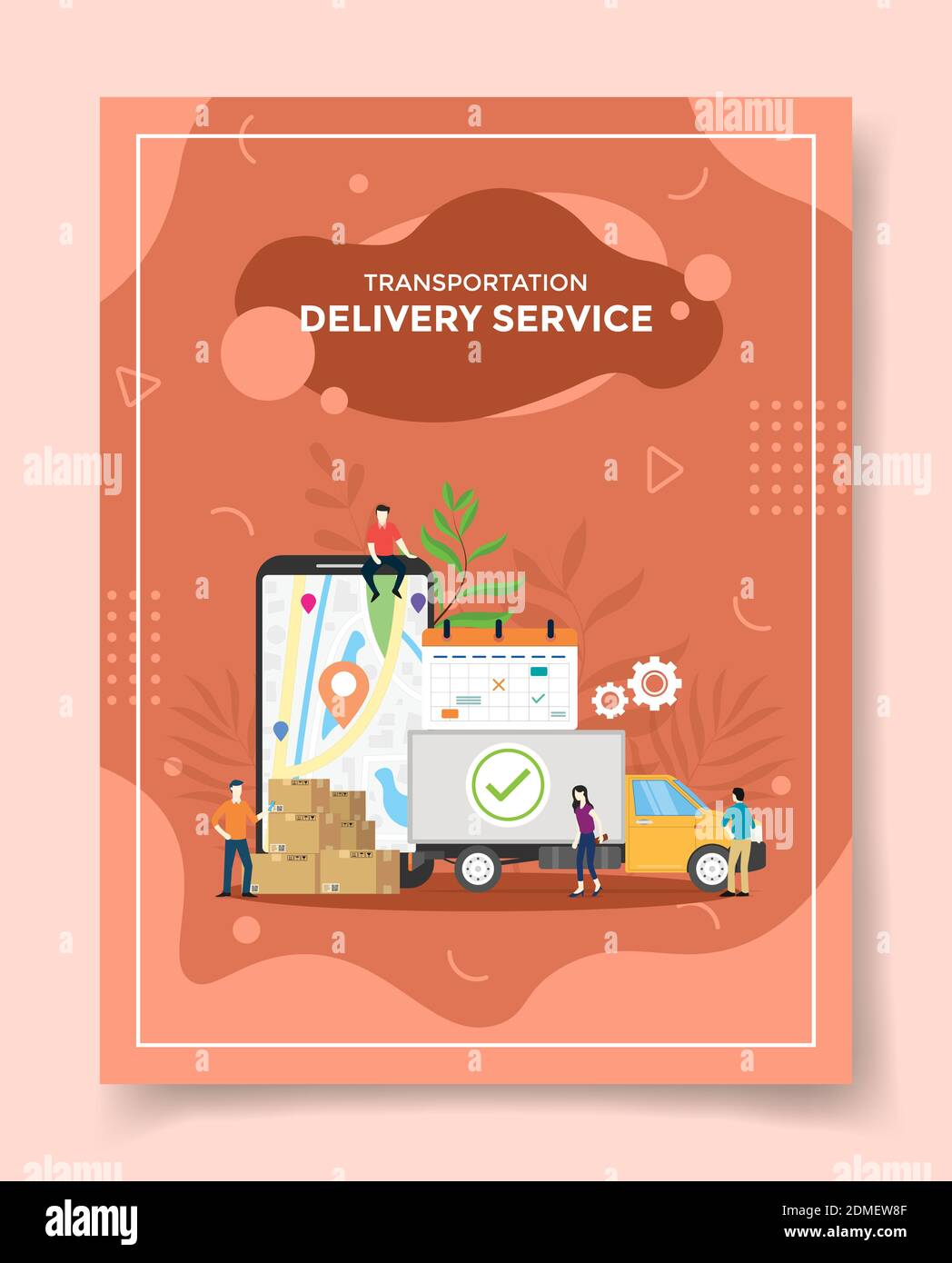 transportation delivery service people around truck delivery box ...