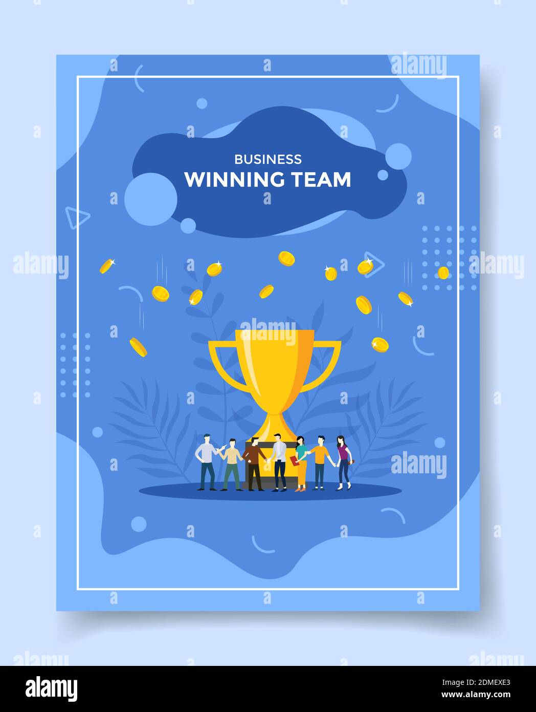 business winning team people front big trophy coin fall for template of ...