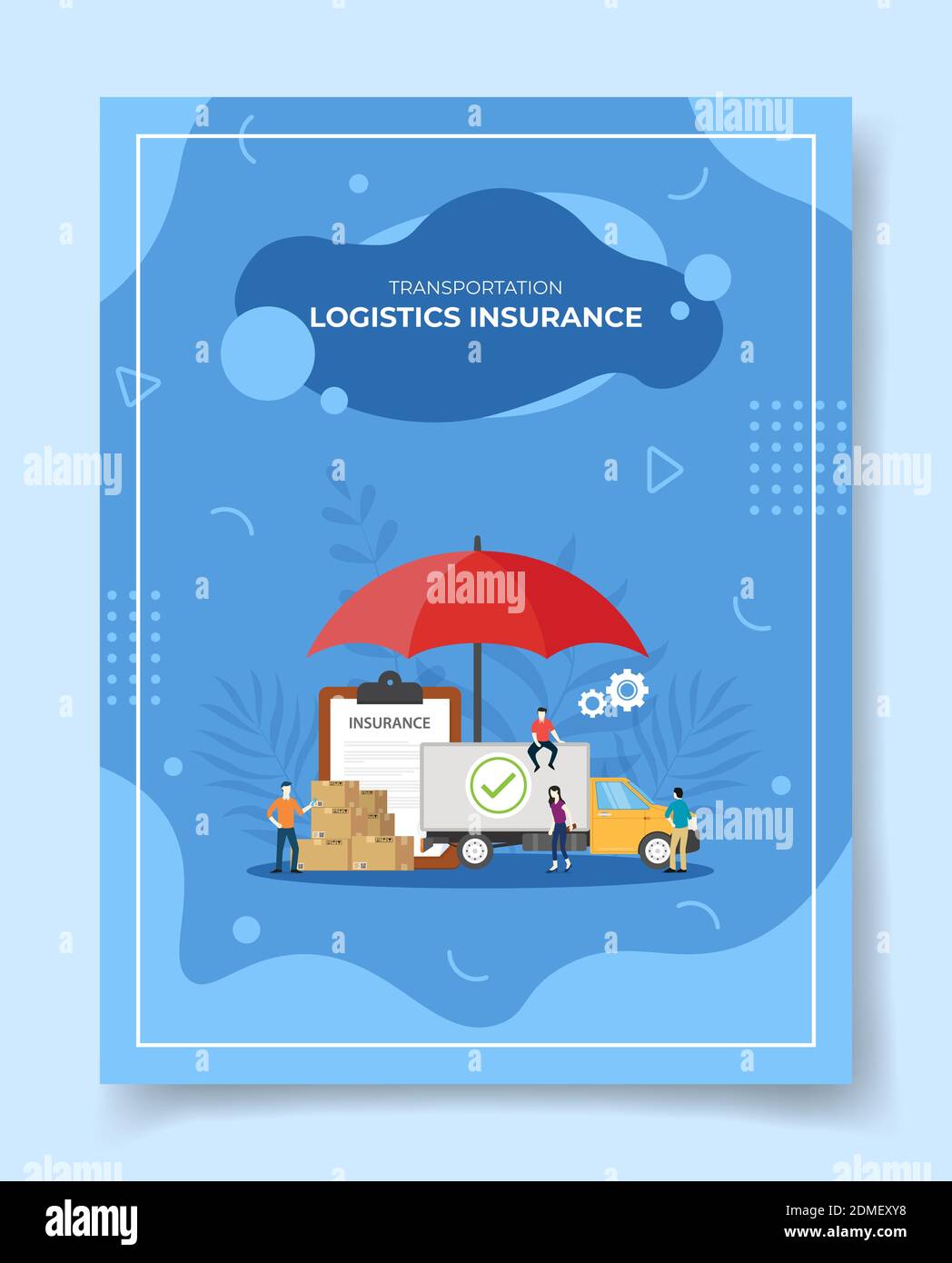transportation logistics insurance people around truck delivery box ...