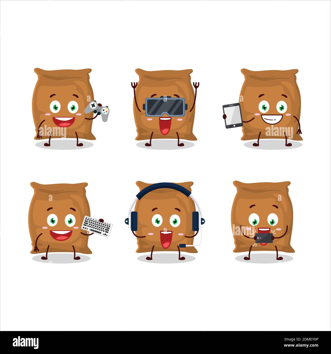 Flour sack cartoon character are playing games with various cute ...