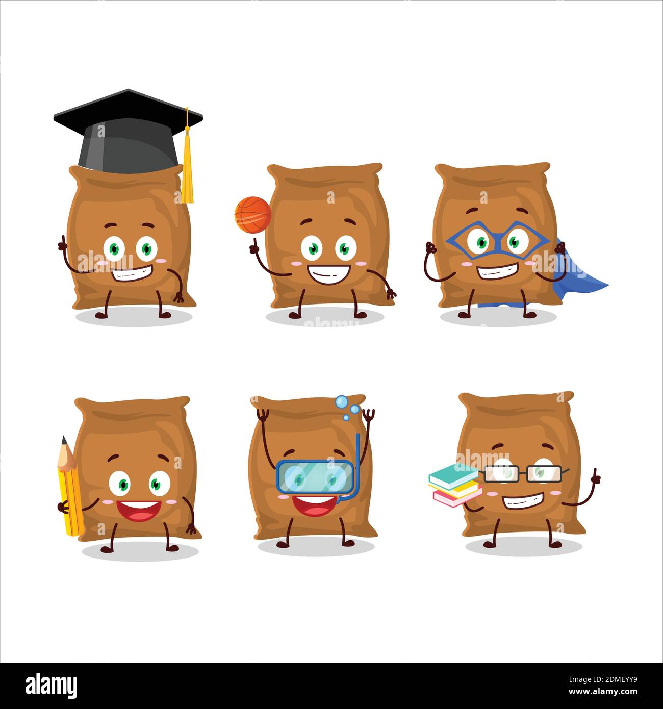 School student of flour sack cartoon character with various expressions ...