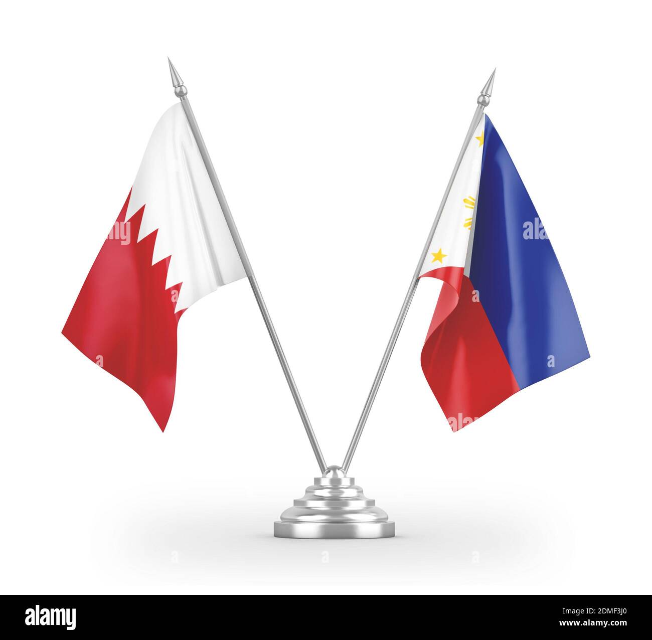 Philippines and Bahrain table flags isolated on white 3D rendering ...