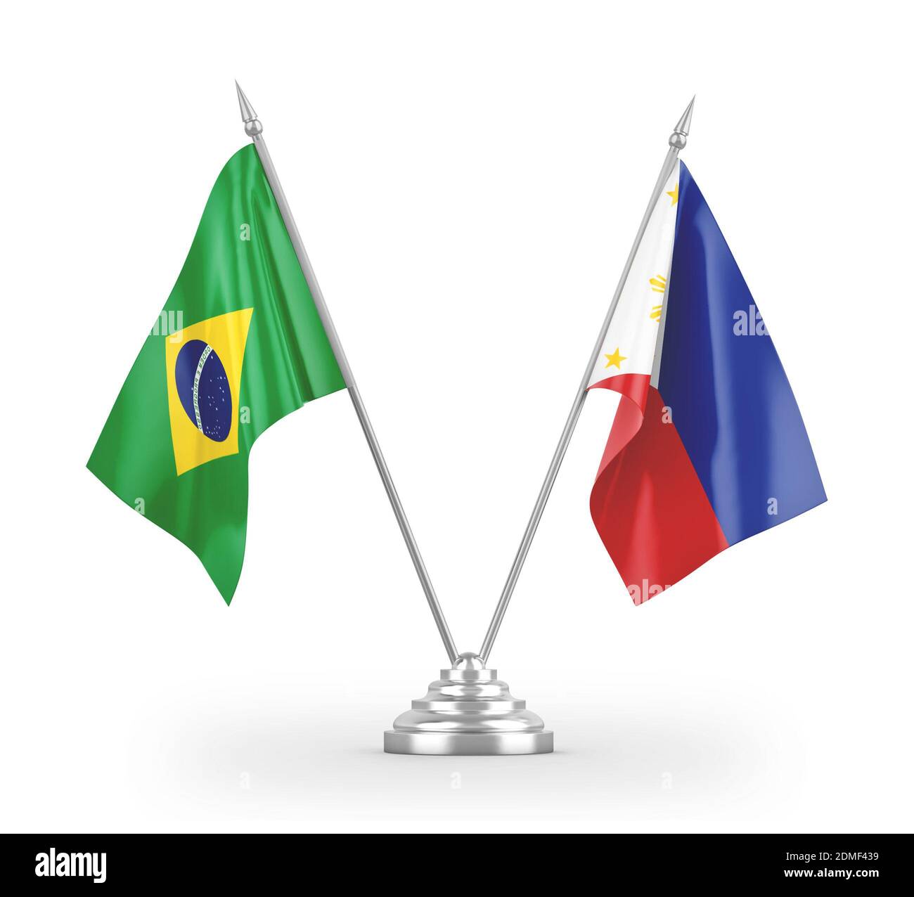 Philippines and Brazil table flags isolated on white 3D rendering Stock ...