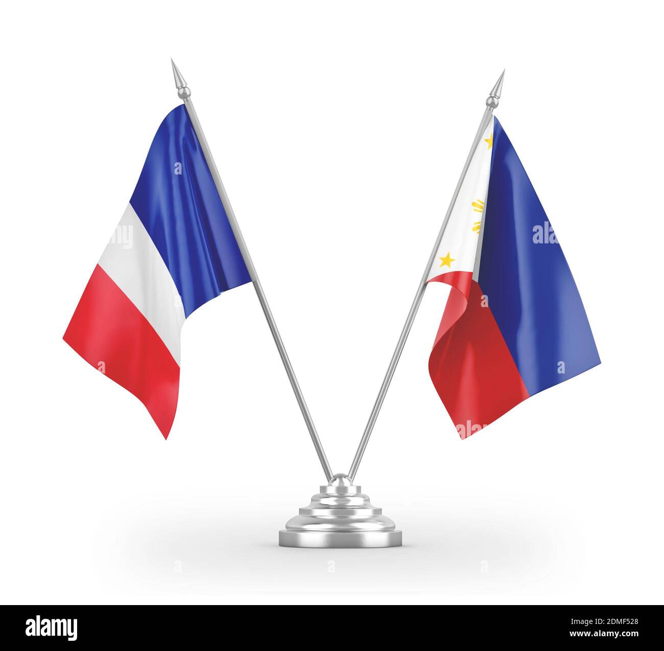 Philippines and France table flags isolated on white 3D rendering Stock ...