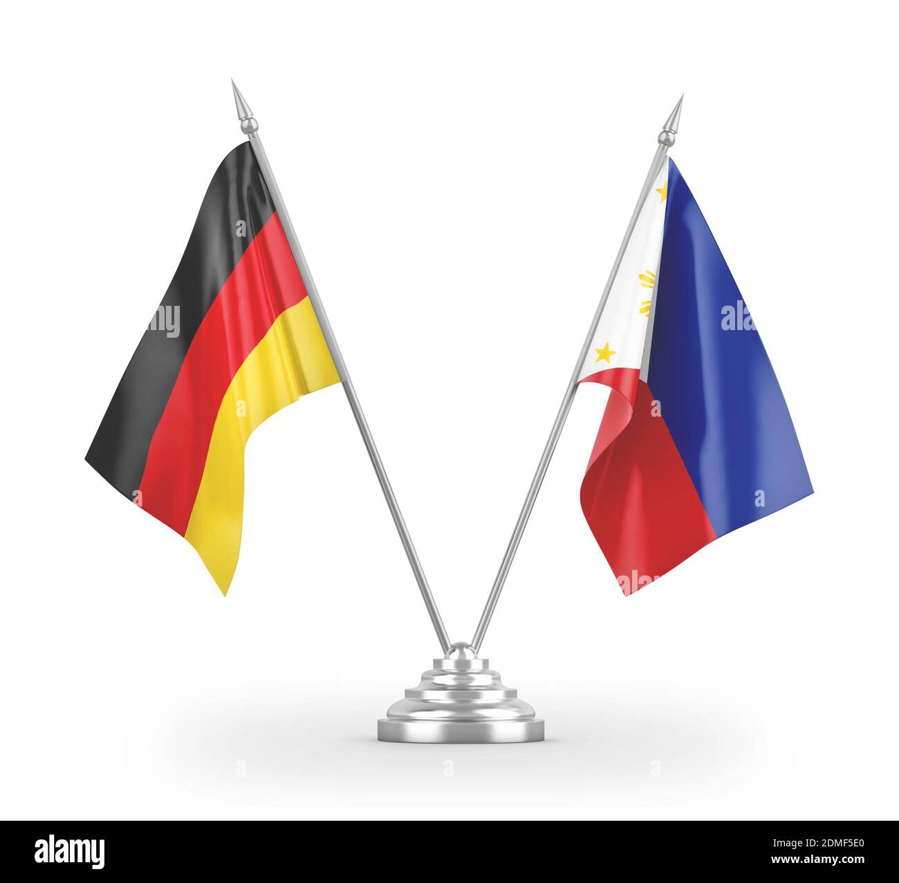 Philippines and Germany table flags isolated on white 3D rendering ...