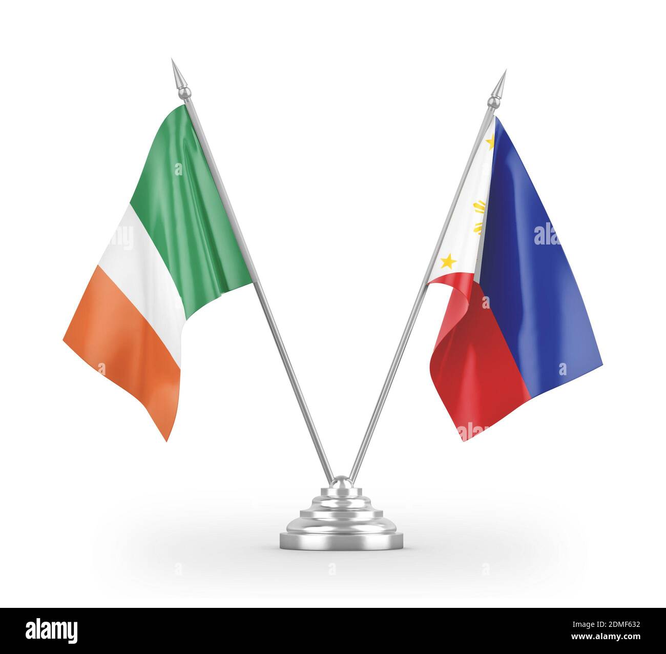 Philippines and Ireland table flags isolated on white 3D rendering ...