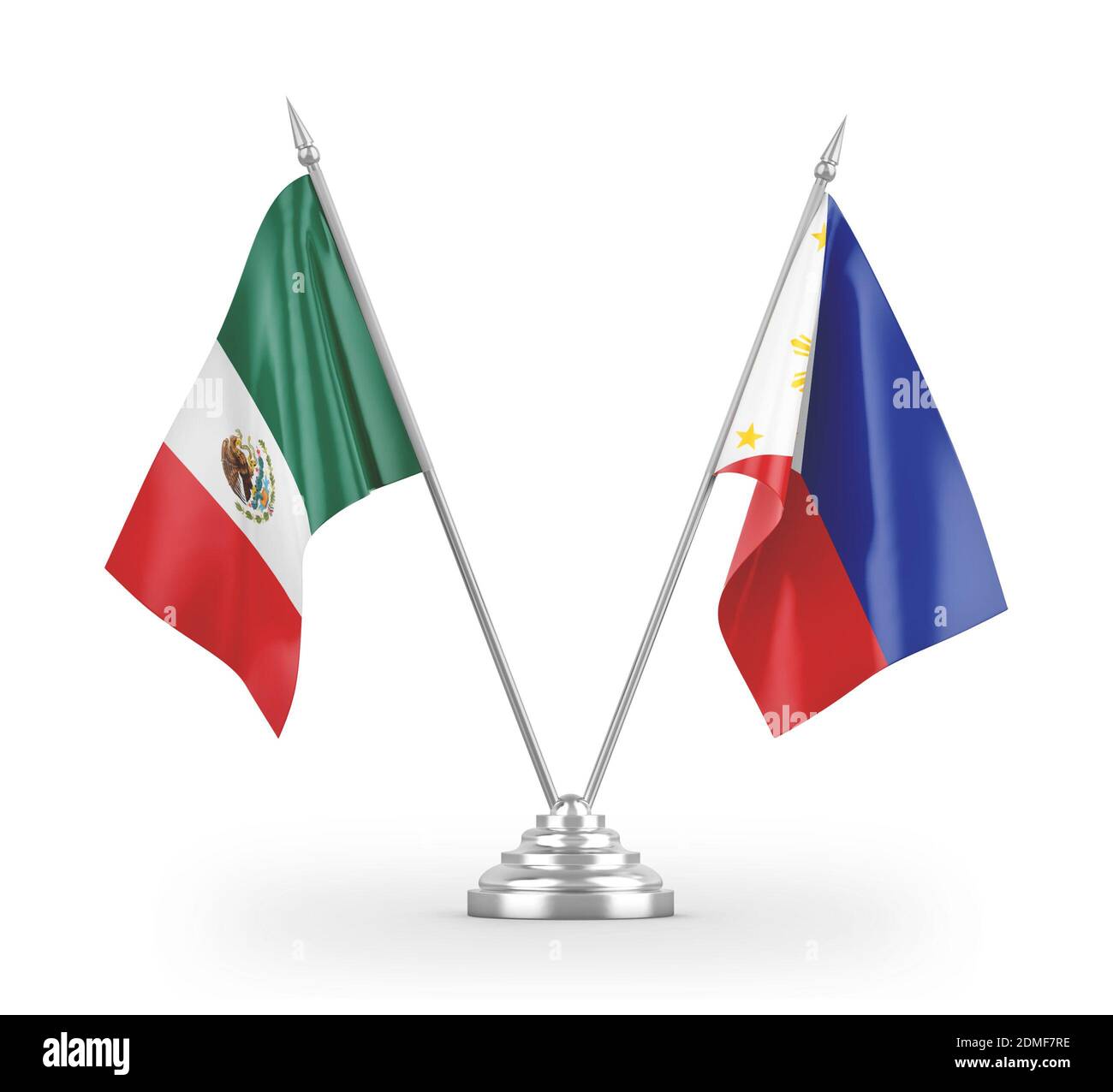 Philippines and Mexico table flags isolated on white 3D rendering Stock ...