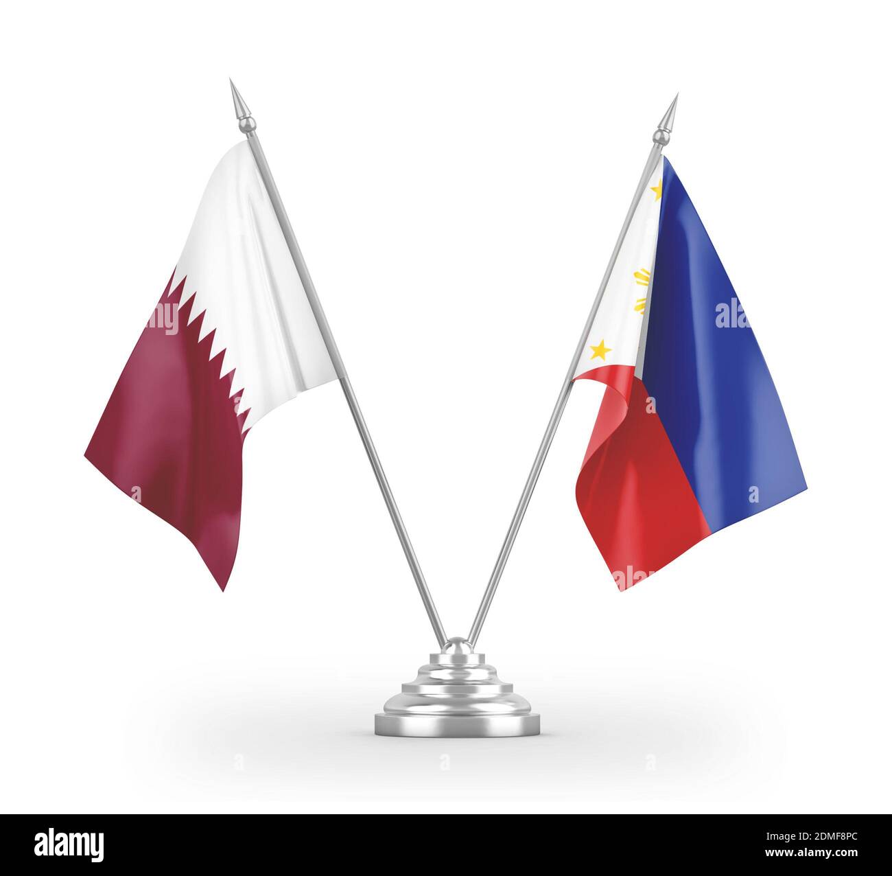 Philippines and Qatar table flags isolated on white 3D rendering Stock ...