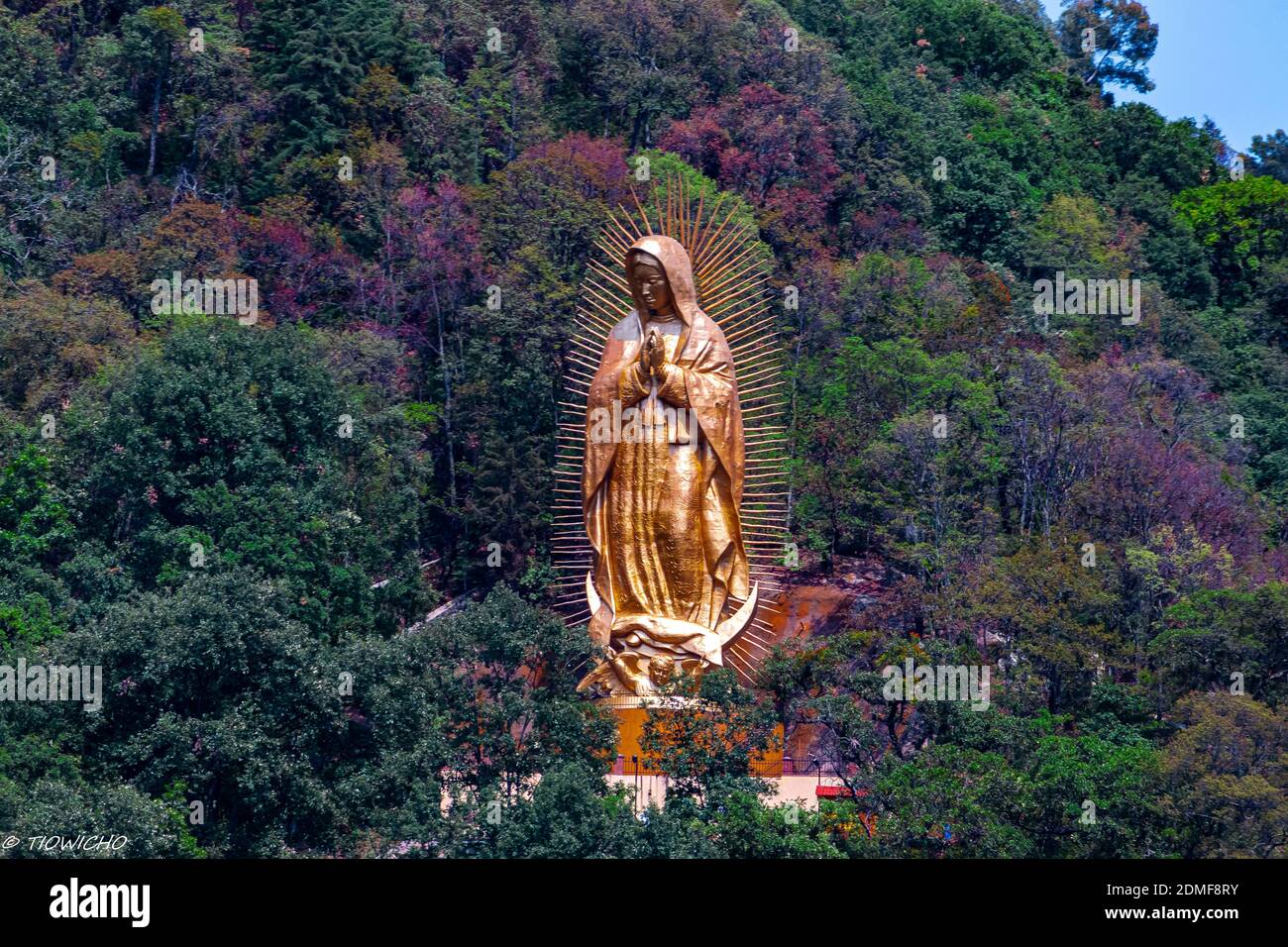 The statue of Saint Mary with the autumn trees in the backgro Stock ...