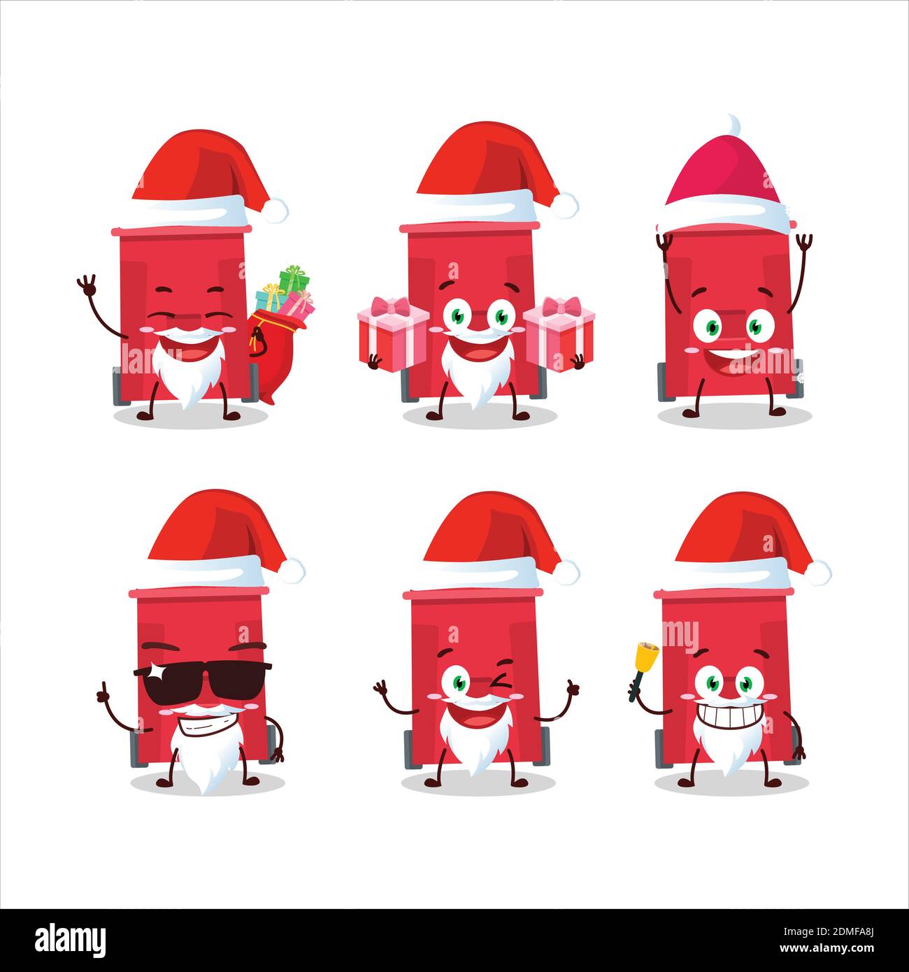 Santa Claus emoticons with plastic trash can cartoon character. Vector ...