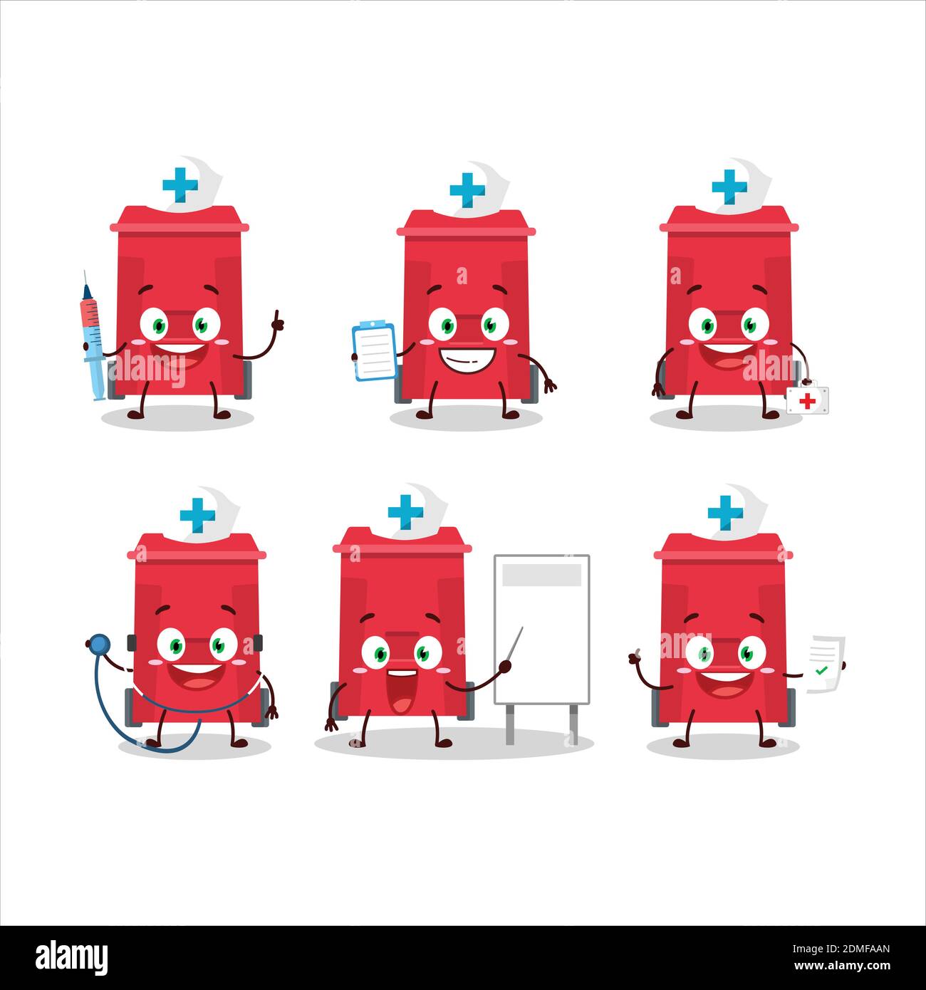 Doctor profession emoticon with plastic trash can cartoon character ...