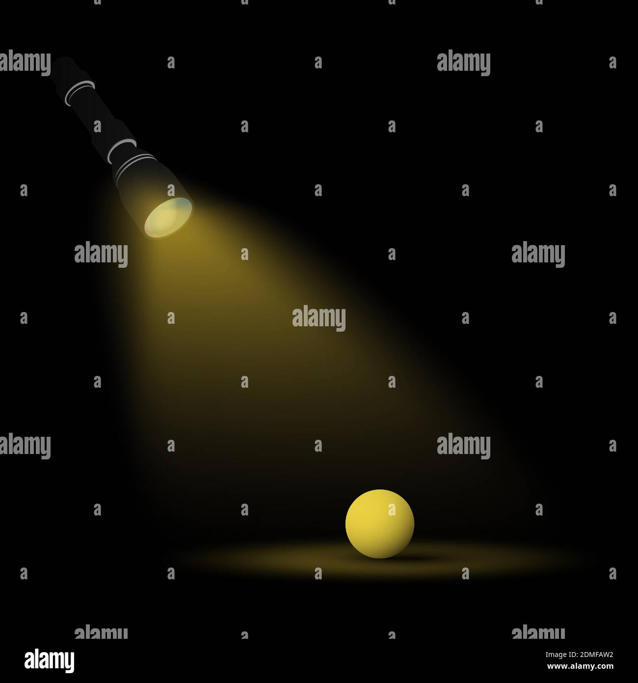 beam of flashlight light shines on a yellow ball in the dark. Search ...