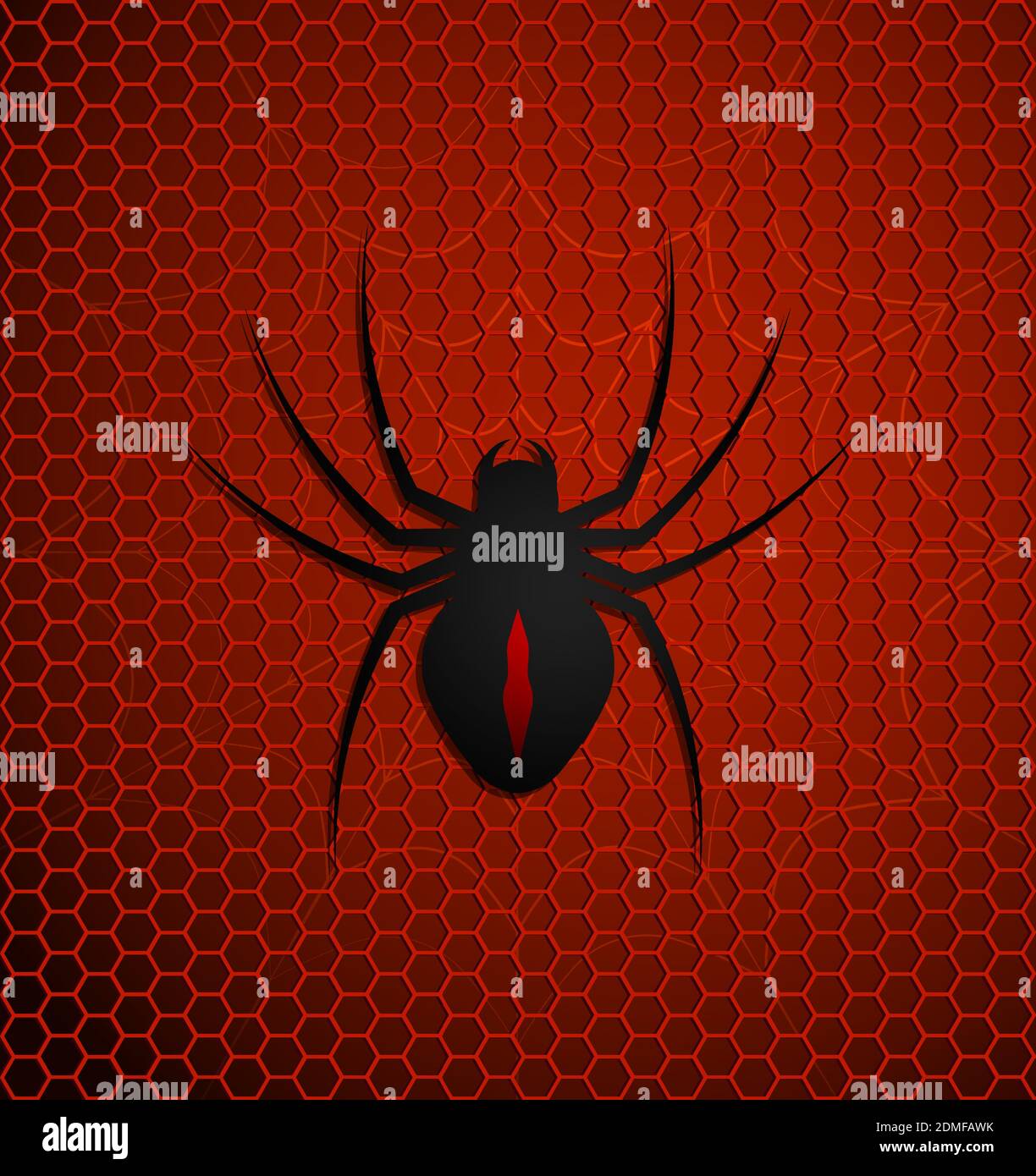 Black poisonous spider on red polygonal background. Dangerous insects ...