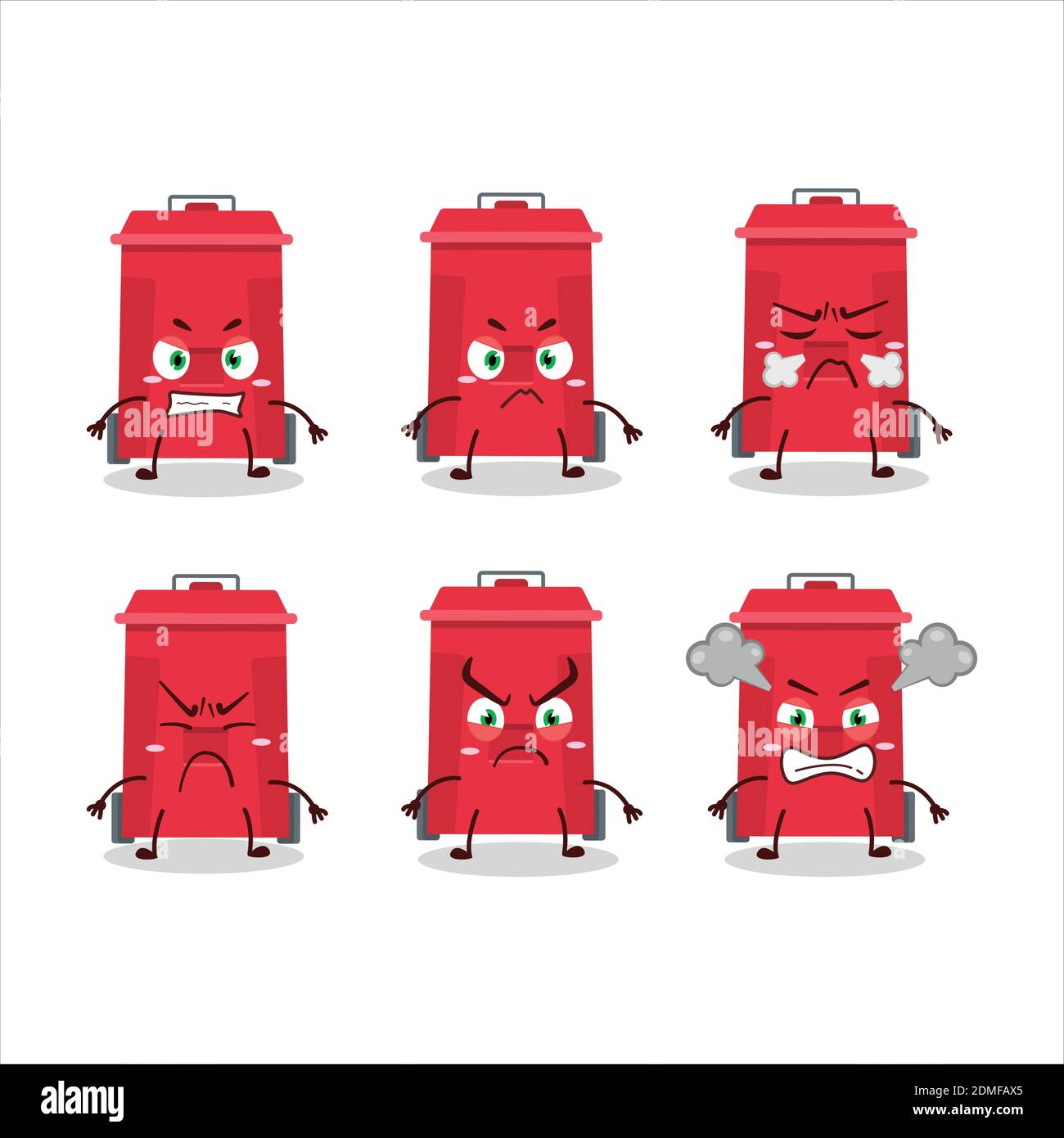 Plastic trash can cartoon character with various angry expressions ...