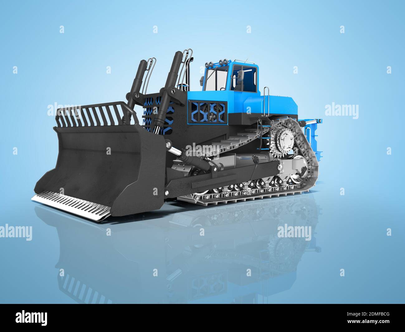 Heavy caterpillar bulldozer blue isolated 3D rendering on blue ...