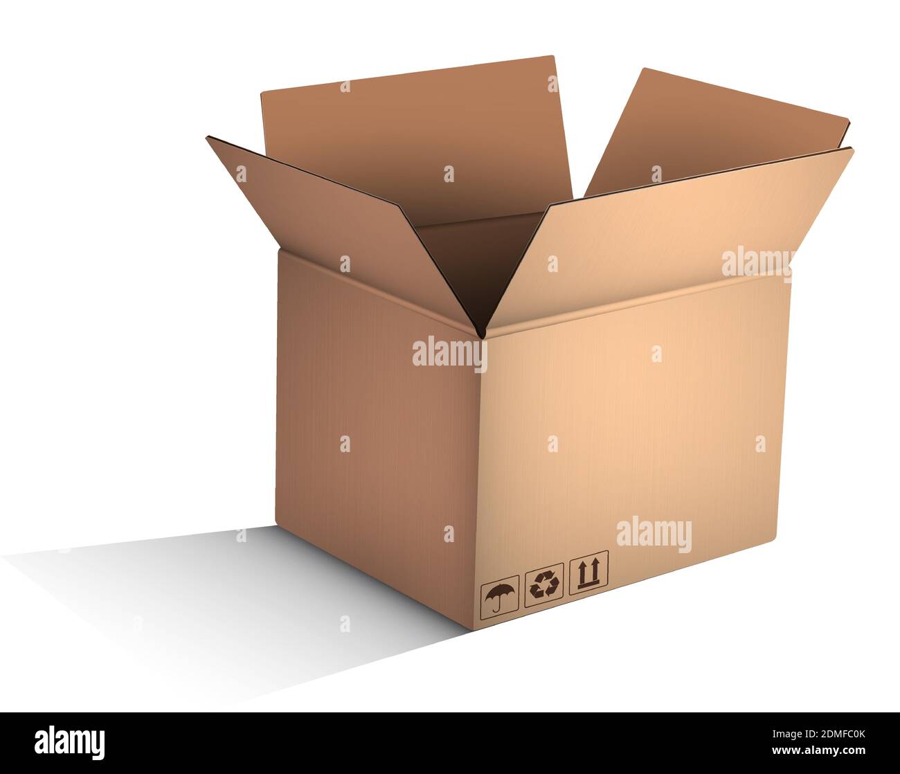 empty open cardboard box in realistic view. Delivery and transportation ...