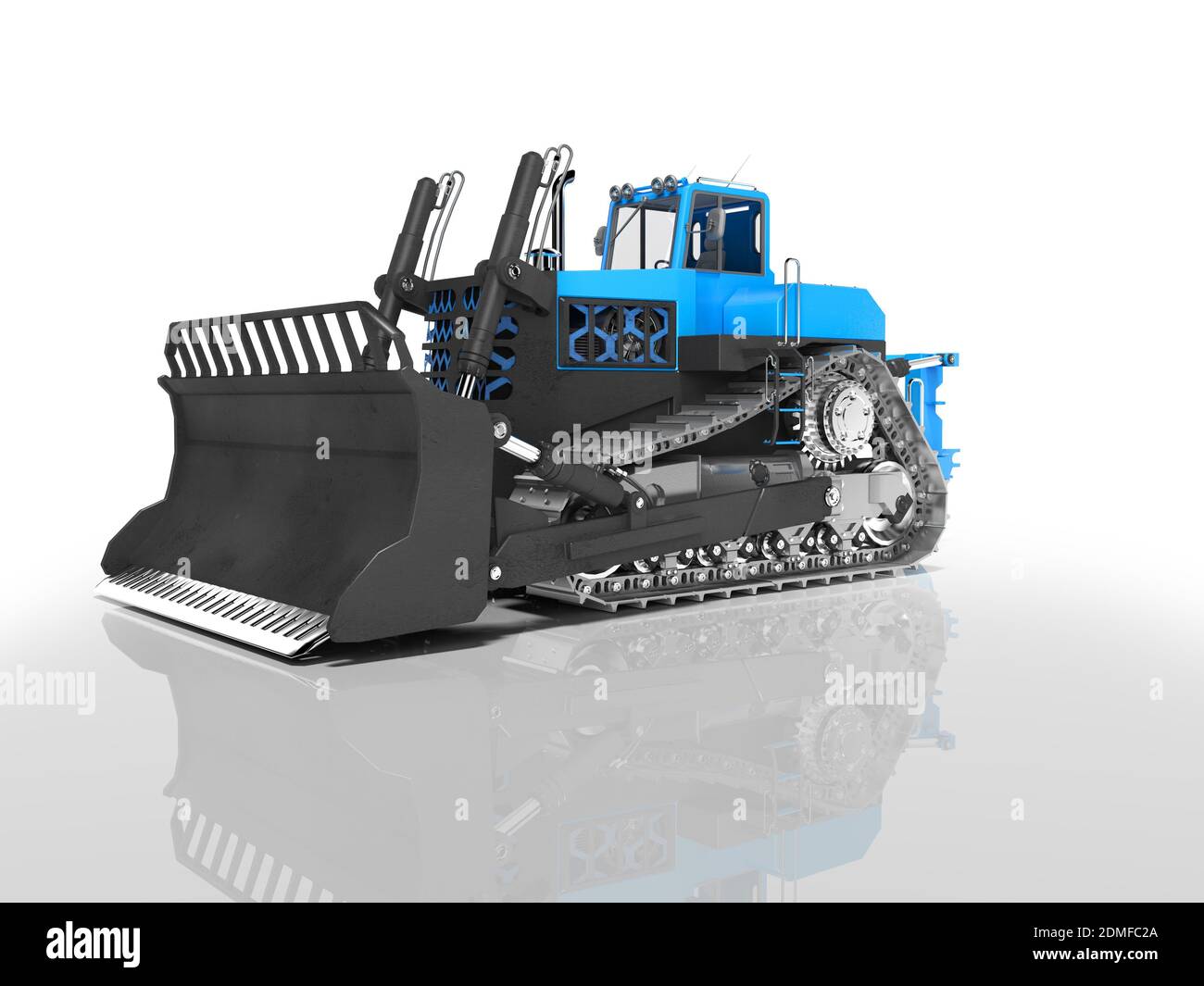 Heavy caterpillar bulldozer blue isolated 3D rendering on white ...