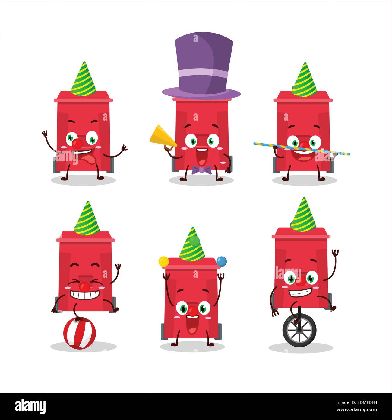 Cartoon character of plastic trash can with various circus shows ...