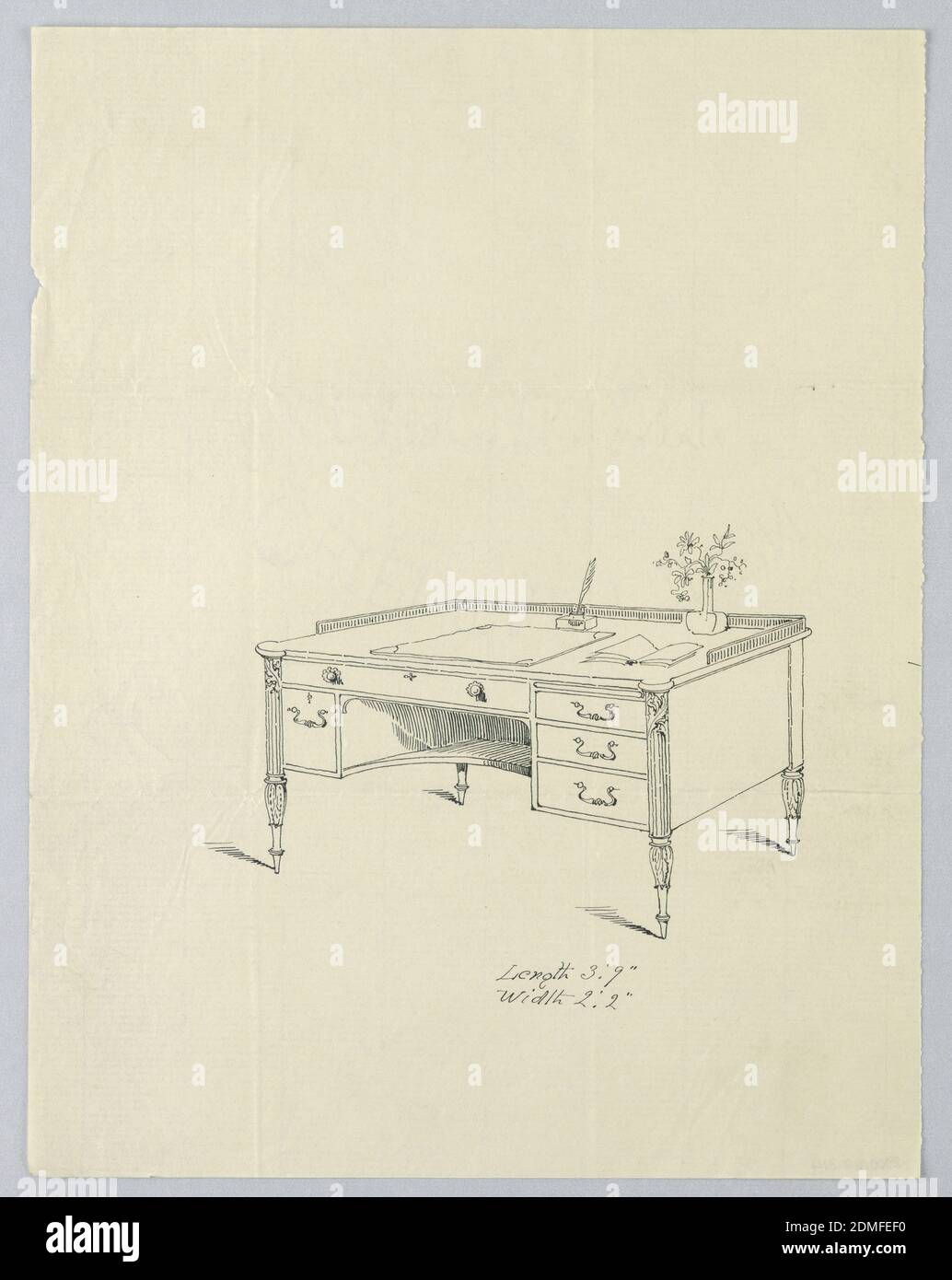 Design for Rectangular Writing Table with Quill Pen and Inkwell Atop, A ...
