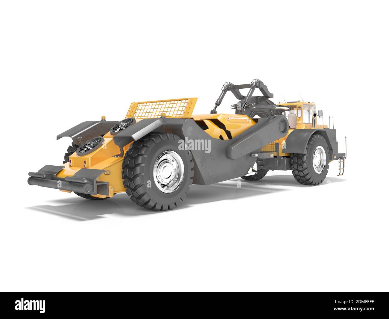 Land transport machine scraper 3D rendering on white background with ...