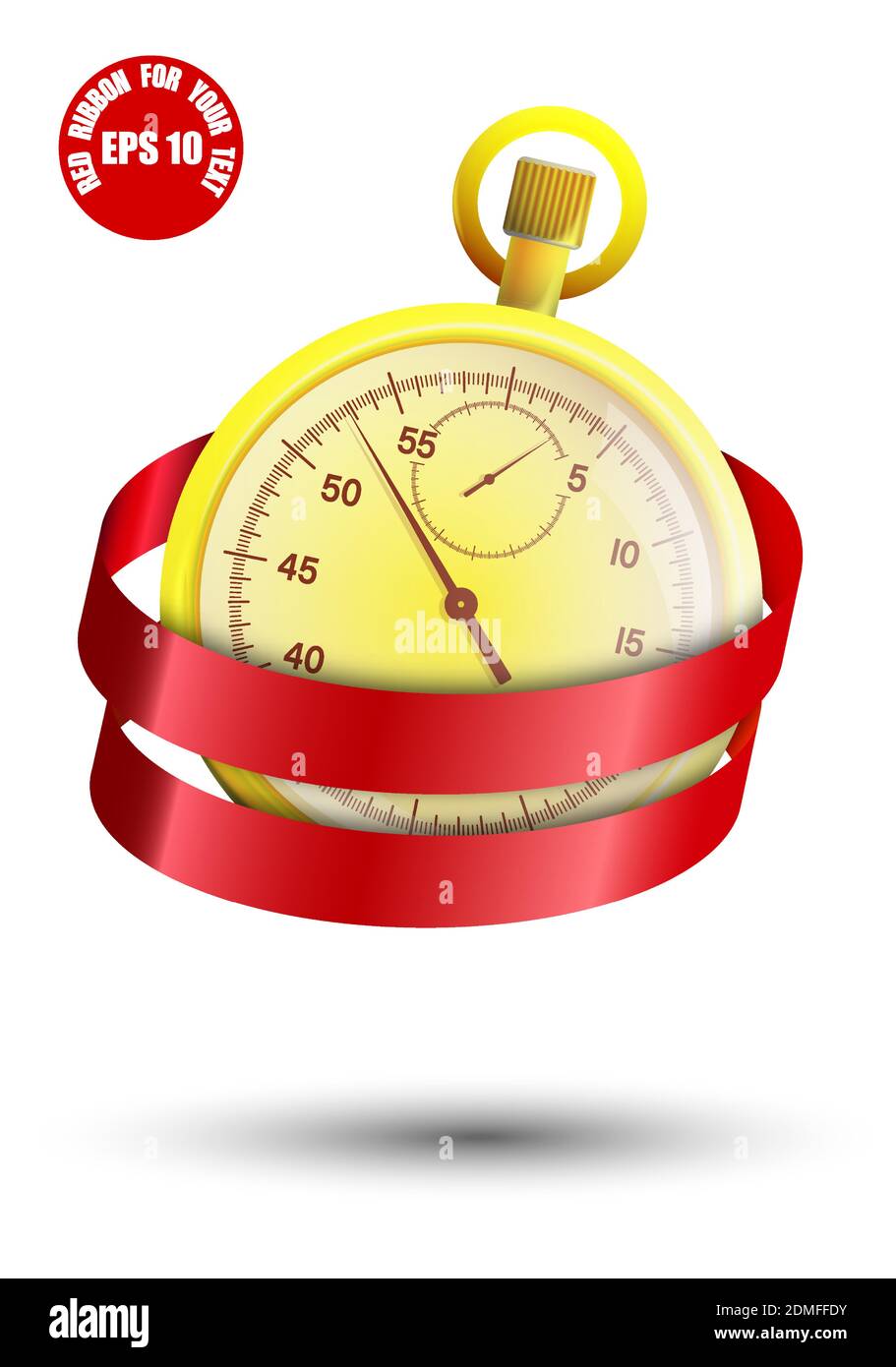 red ribbon for text around realistic gold mechanical stopwatch with ...