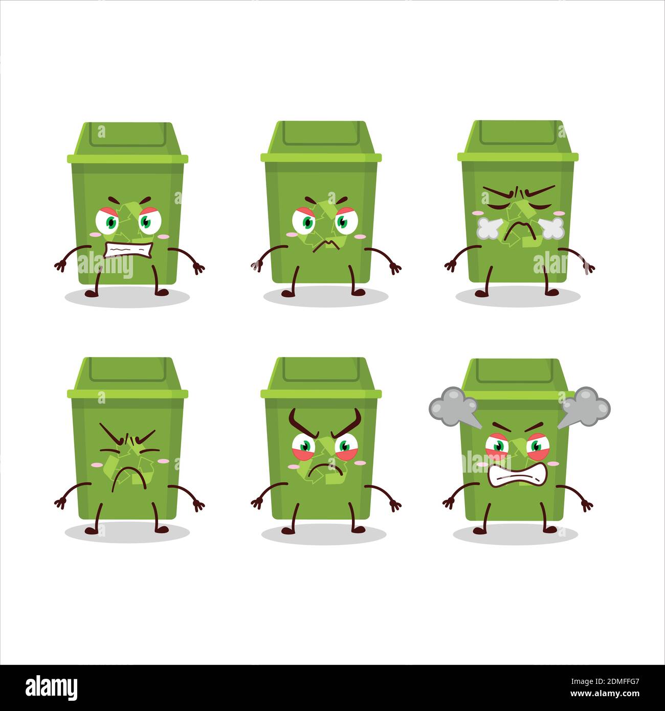 Recycle trash can cartoon character with various angry expressions ...