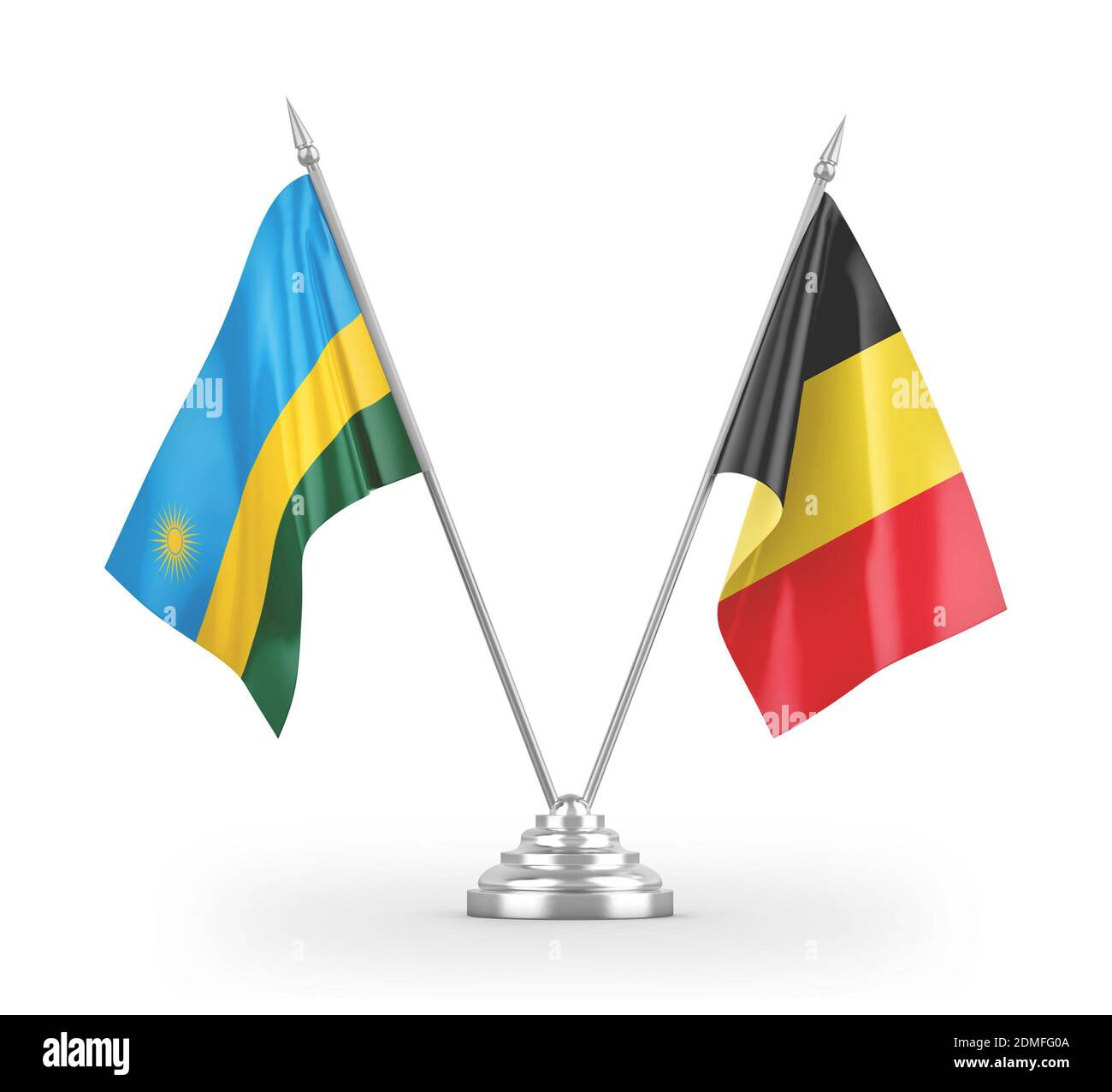 Belgium and Rwanda table flags isolated on white 3D rendering Stock ...