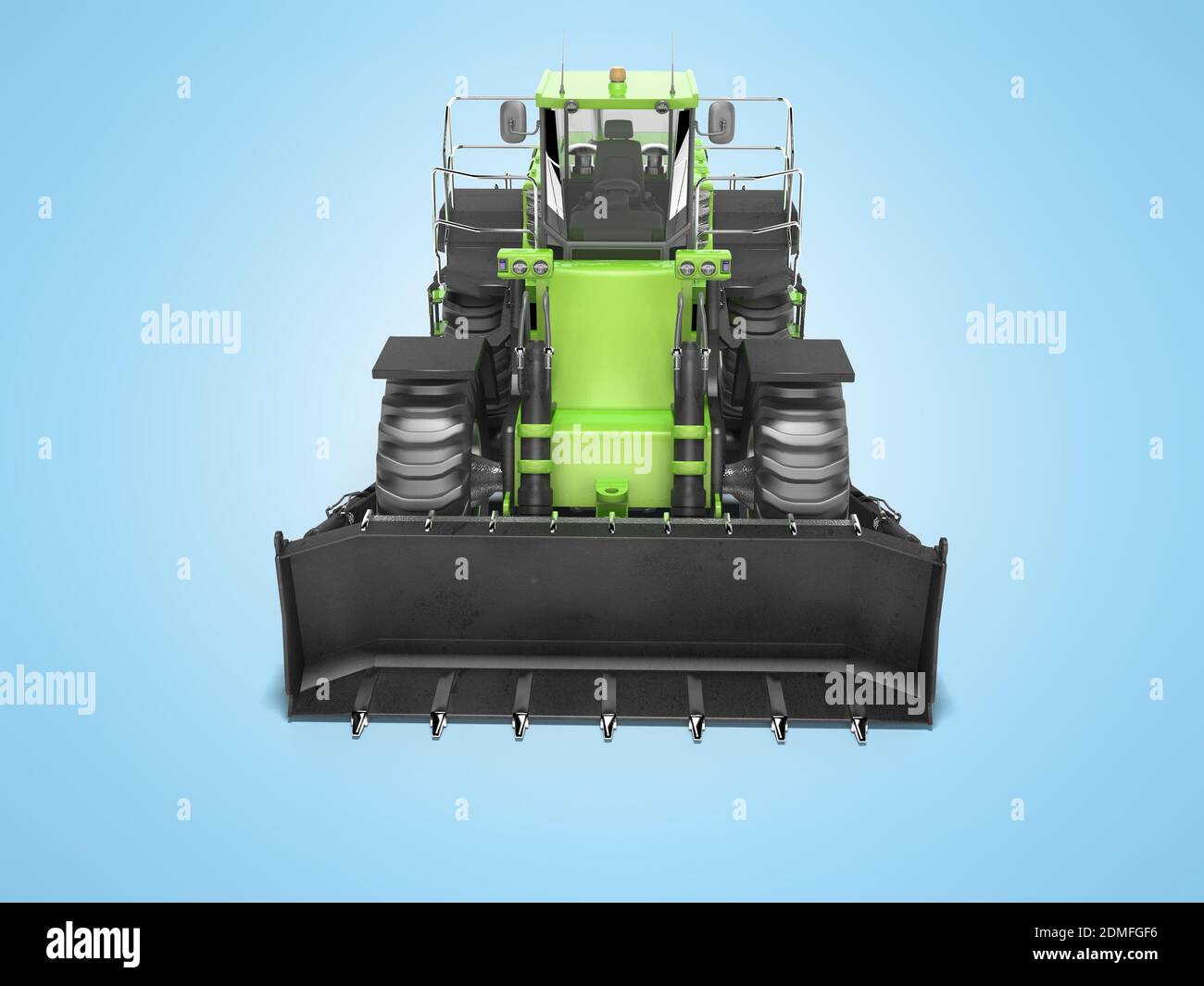 Light green wheel bulldozer for working with stones 3D rendering on ...