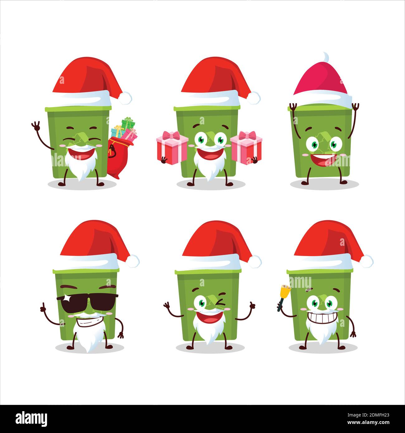 Santa Claus emoticons with recycle trash can cartoon character. Vector ...