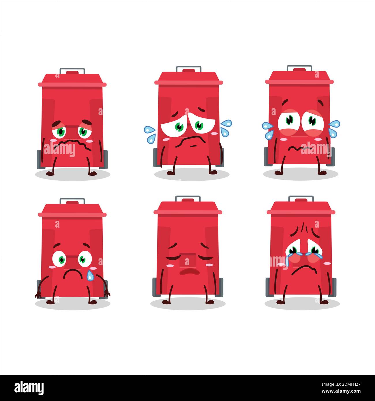 Plastic trash can cartoon character with sad expression. Vector ...