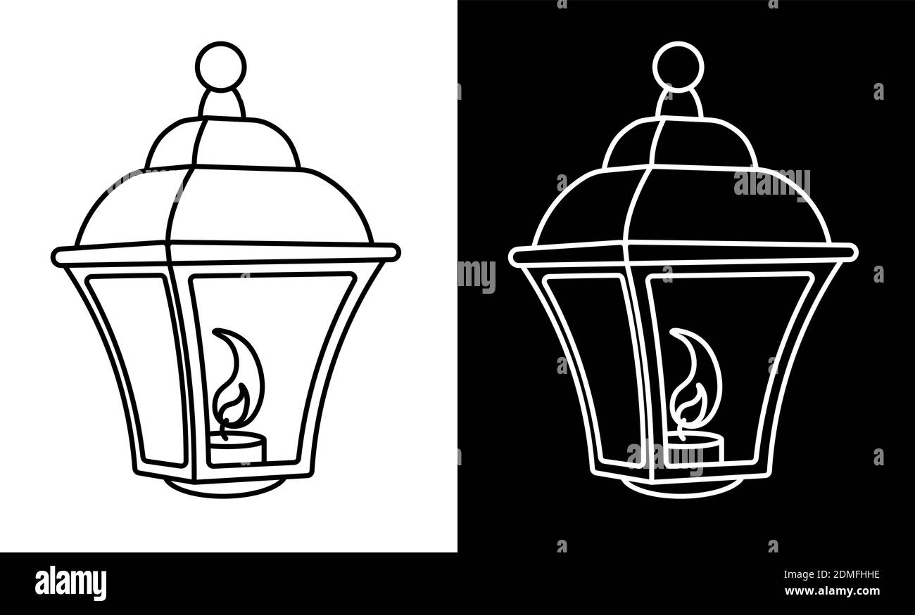 street light with burning candles inside. Vintage style. Night romance ...