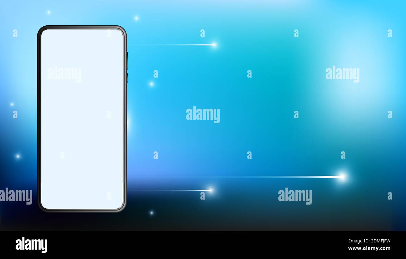 Realistic smartphone mockup with blank screen on blue with bright ...