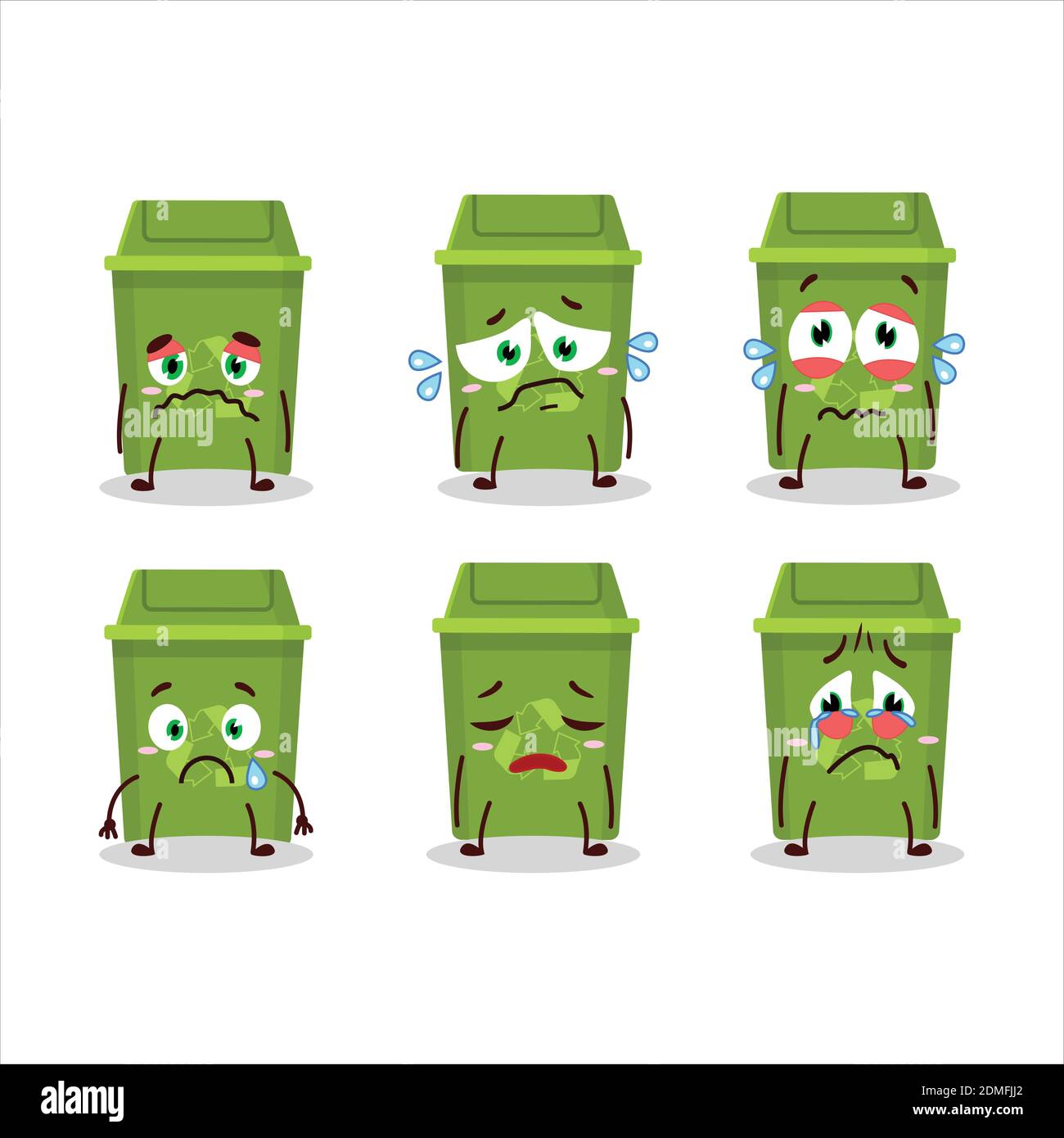 Recycle trash can cartoon character with sad expression. Vector ...