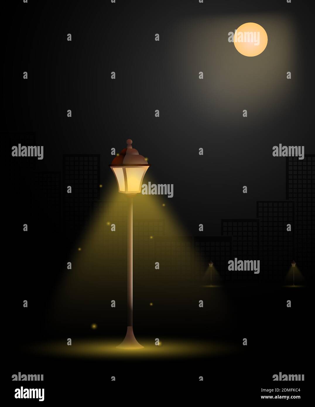 street light in big city. Vintage style. Night romance of metropolis ...