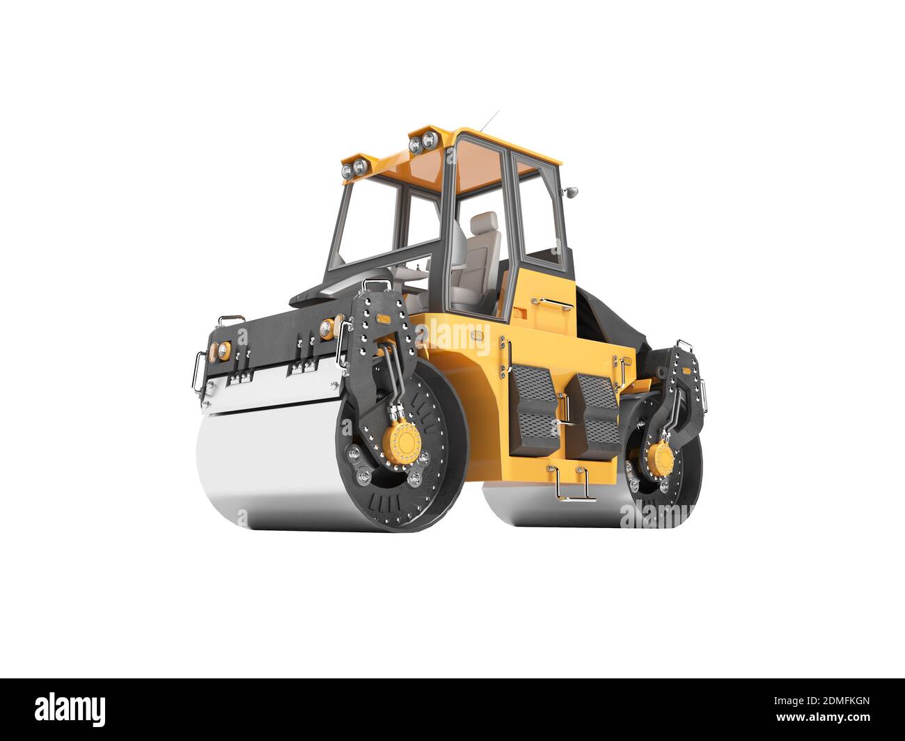 Orange asphalt paving roller for laying 3D rendering on white ...