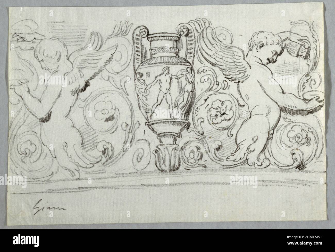 Sculptured Frieze with Amphora between Two Half Figures of Boys Pouring ...